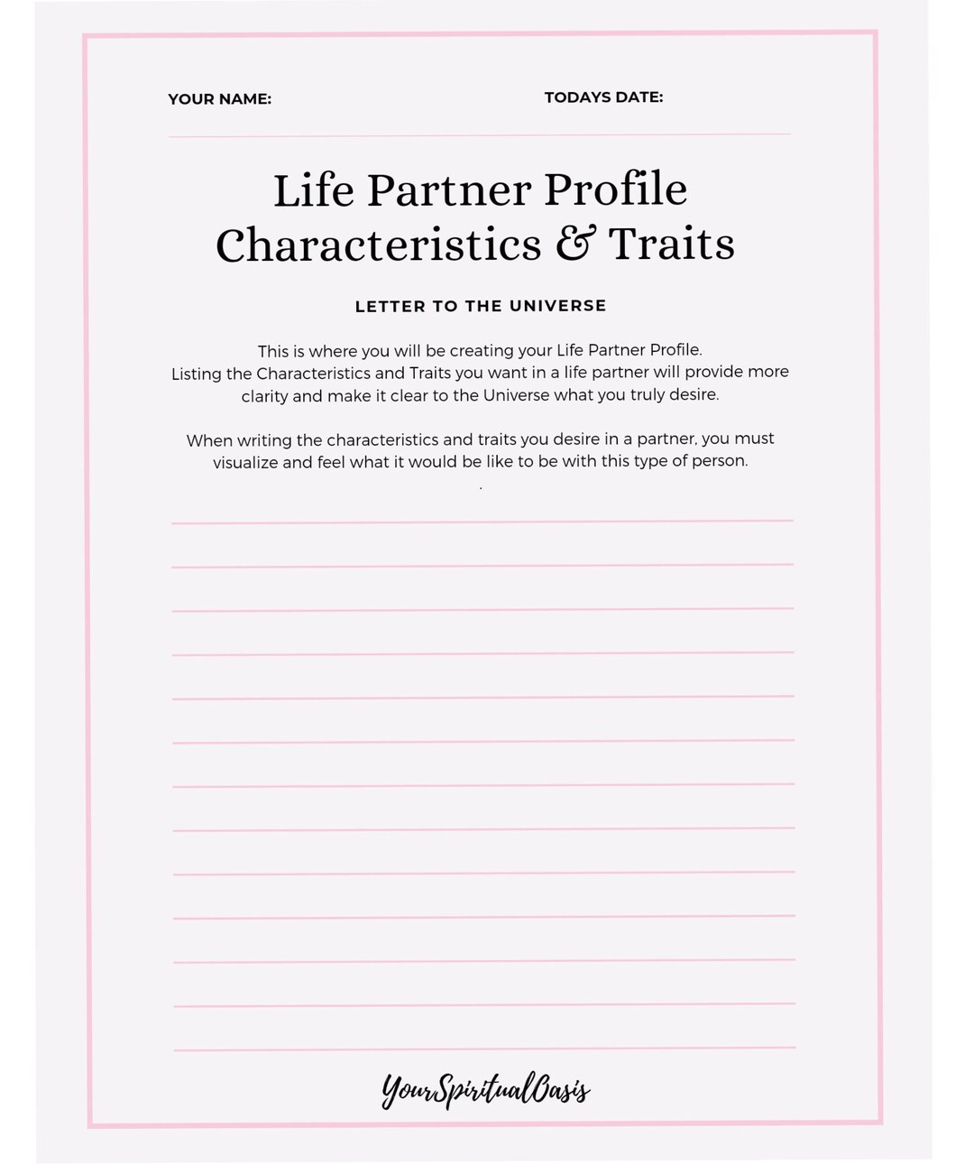 Printable Life Partner Manifestation Traits List - Etsy