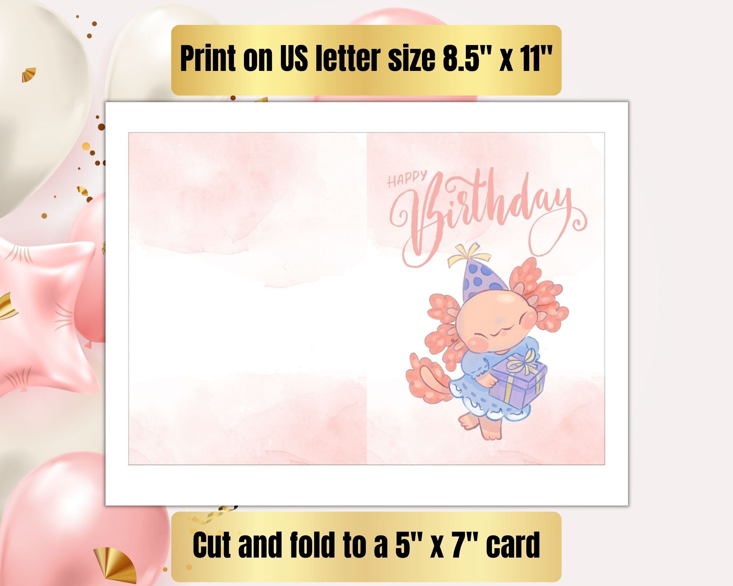 Printable Axolotl Birthday Card - Happy Birthday Card - Instant ...
