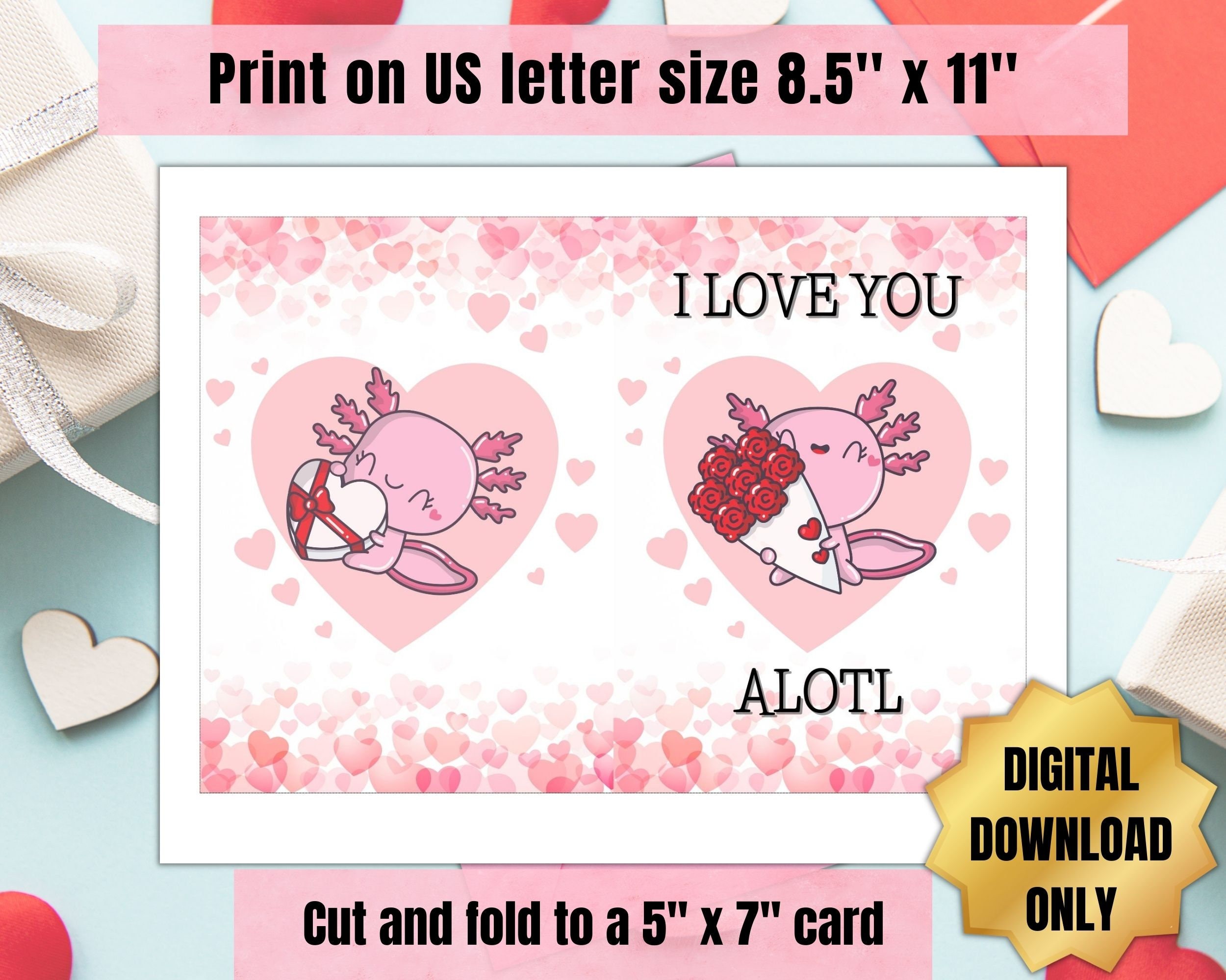 Printable I Love You Alotl Axolotl Greeting Card - Etsy