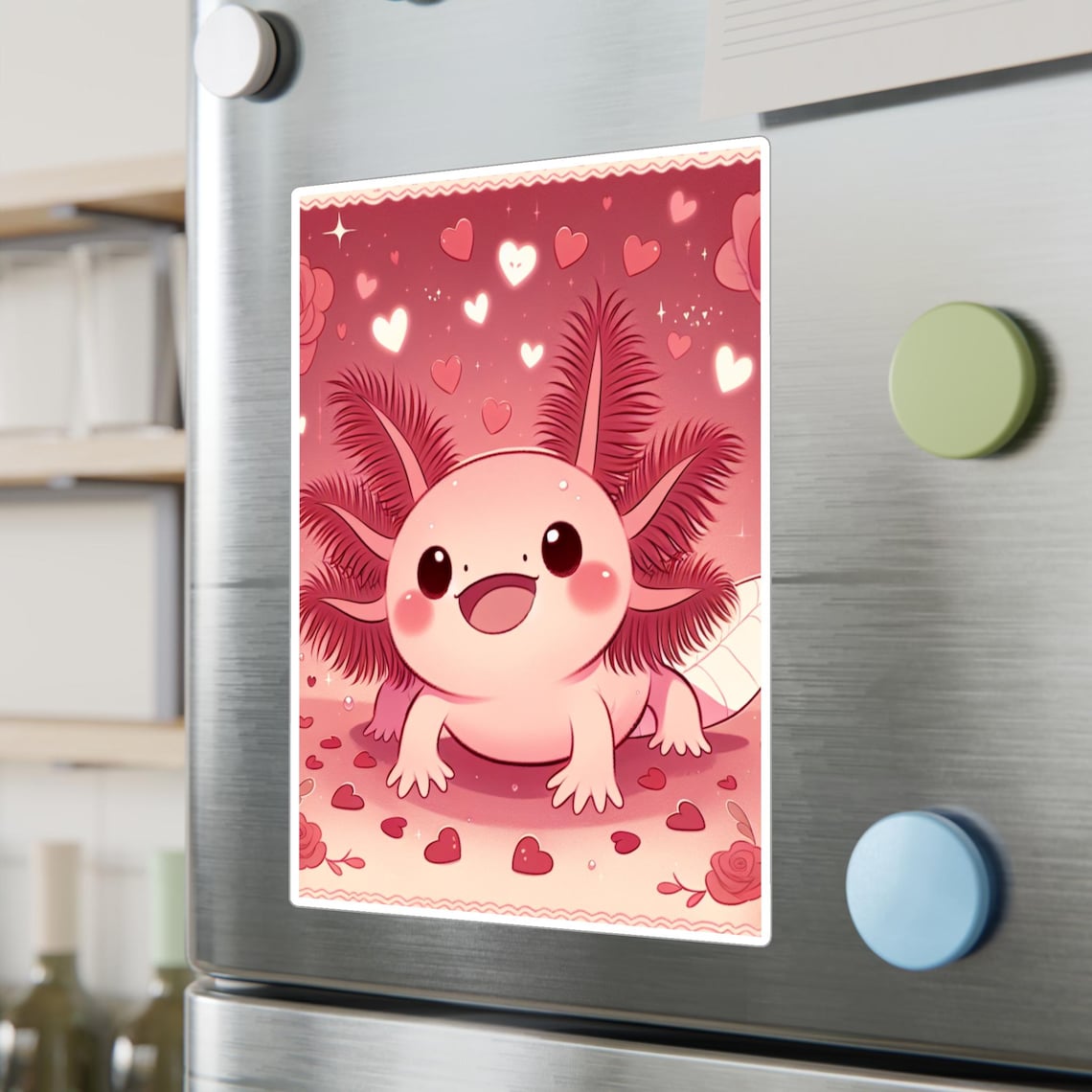 Kawaii Axolotl Magnet Cute Axolotl Art Love Themed Valentine Day ...