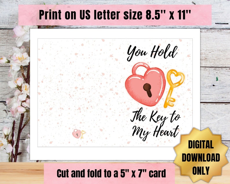 Printable You Hold the Key to My Heart Greeting Card - Etsy
