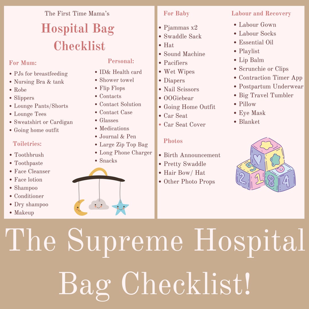 Birth Bag Packing List Editable Hospital Bag Packing Checklist Birth ...