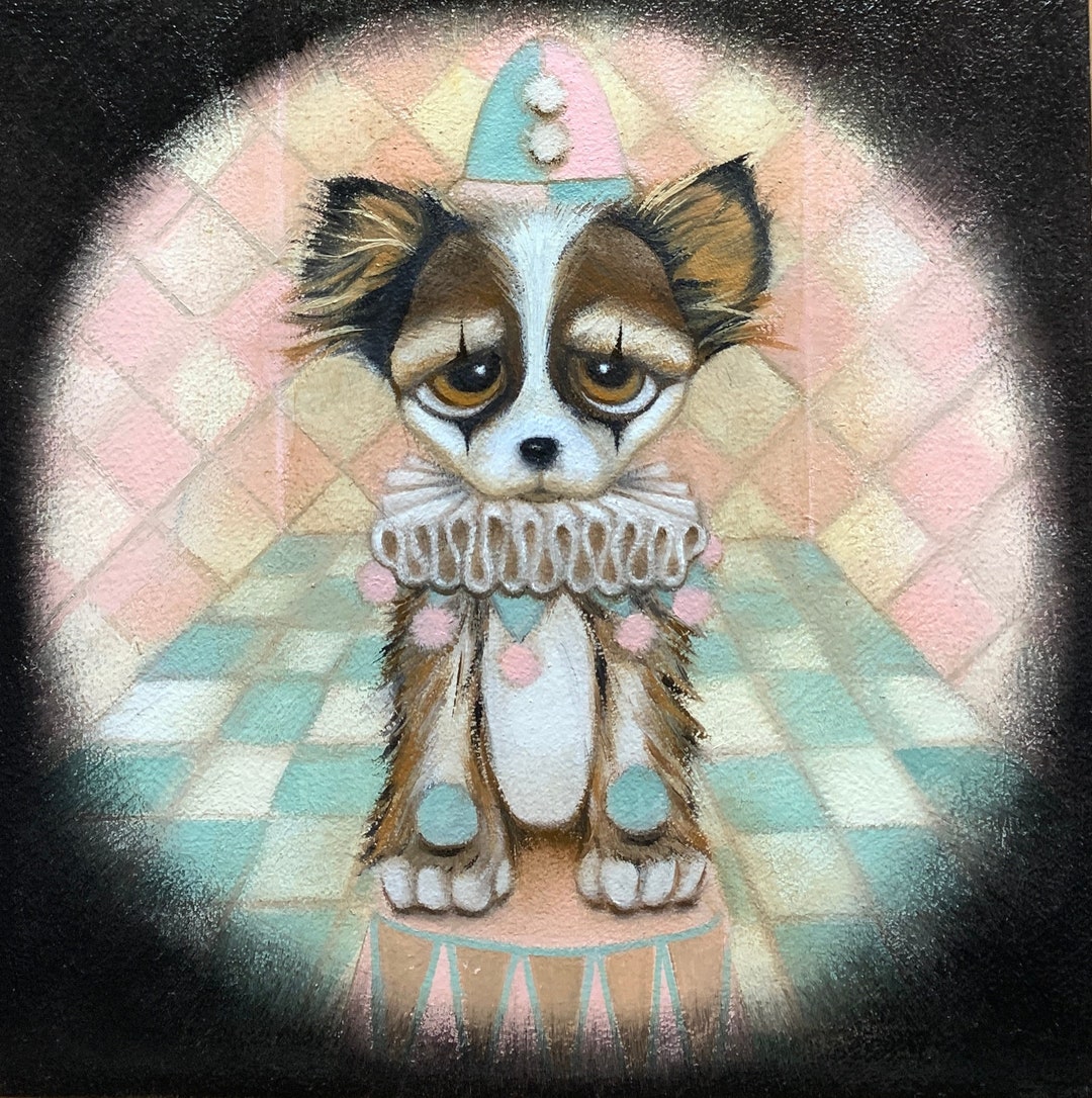Original Oil Painting Pity Puppy, Kitsch, Papillon Dog Wearing a ...
