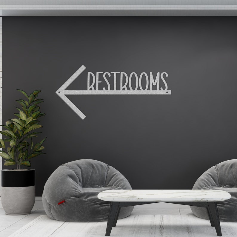Metal Restroom Sign With Left Arrow, Wording is Customizable With or ...