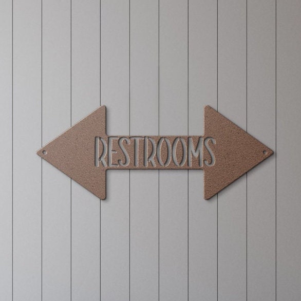Powder Coated Steel Restroom Sign With Arrow, Directional Metal Wall ...