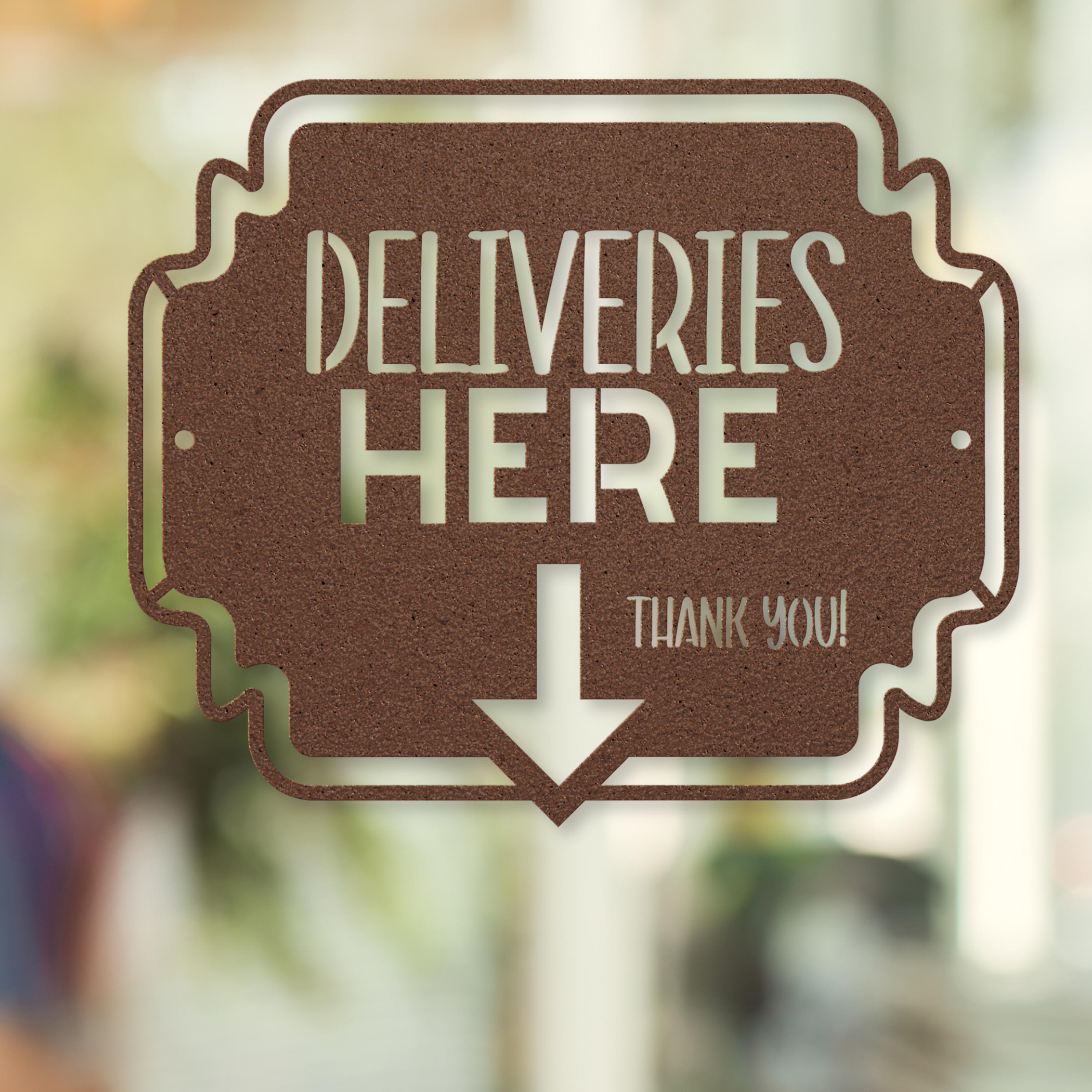 Deliveries Here Sign With Directional Arrow, Hooks or Holes for ...