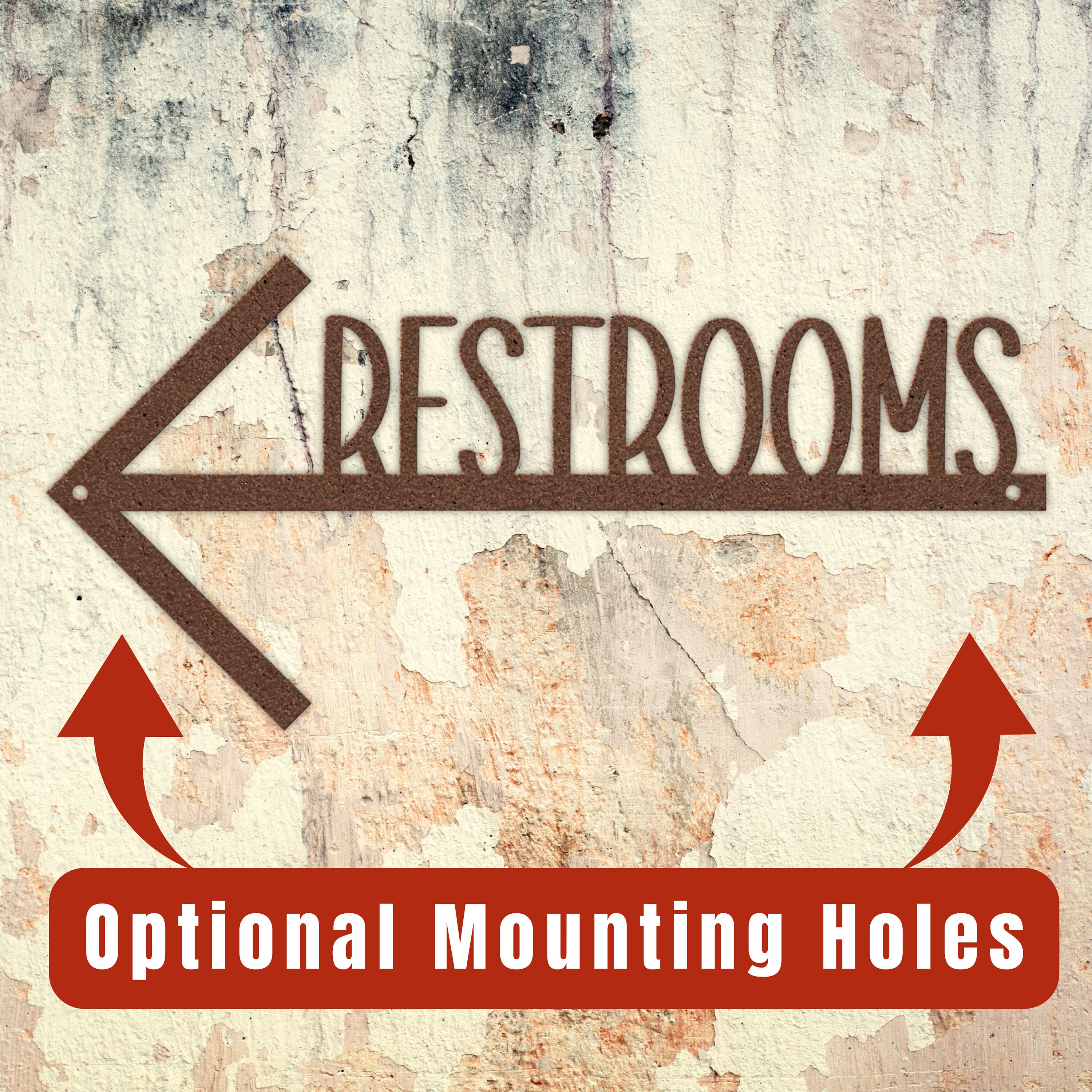 Metal Restroom Sign With Left Arrow, Wording is Customizable With or ...