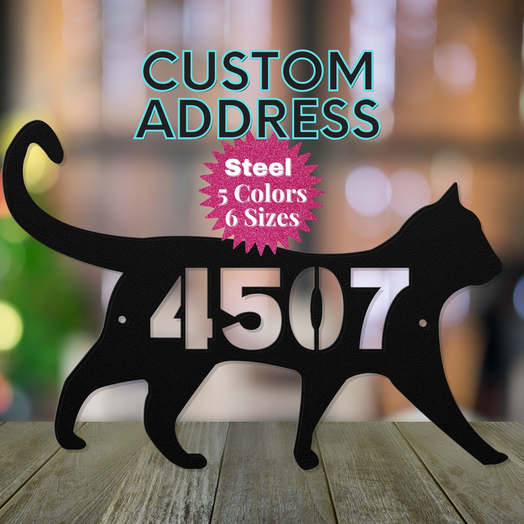 High Visibility Address Sign, Metal Kitty Plaque, Custom Home Address ...
