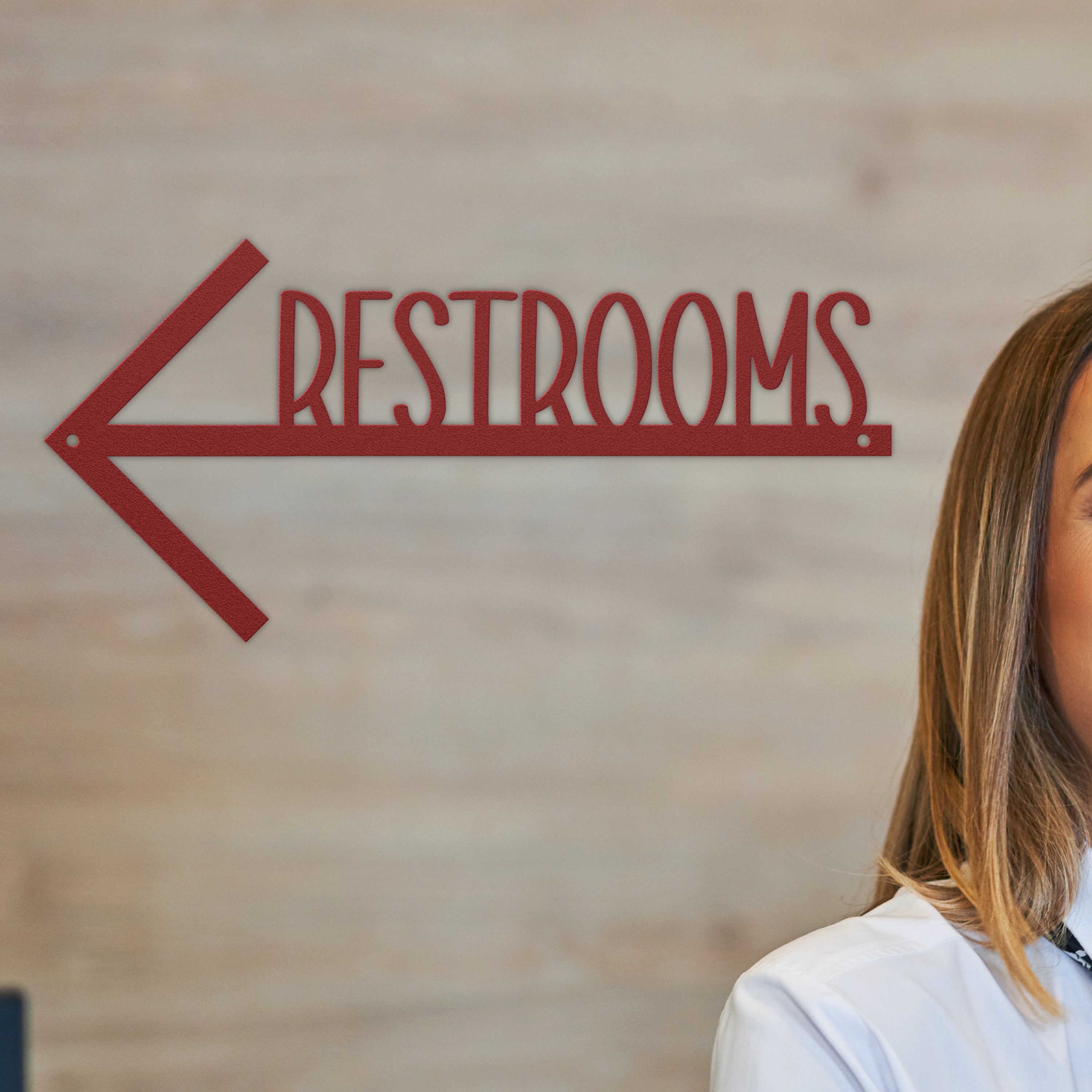 Metal Restroom Sign With Left Arrow, Wording is Customizable With or ...