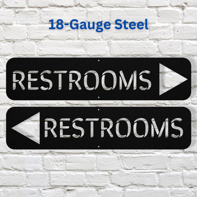 Modern Metal Restroom Sign With Arrow - Minimalist Bathroom Door Sign ...