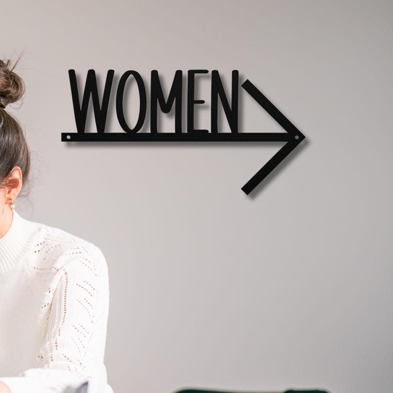 Minimalistic Restroom Door Sign, Men or Women Restroom Sign With Arrow ...