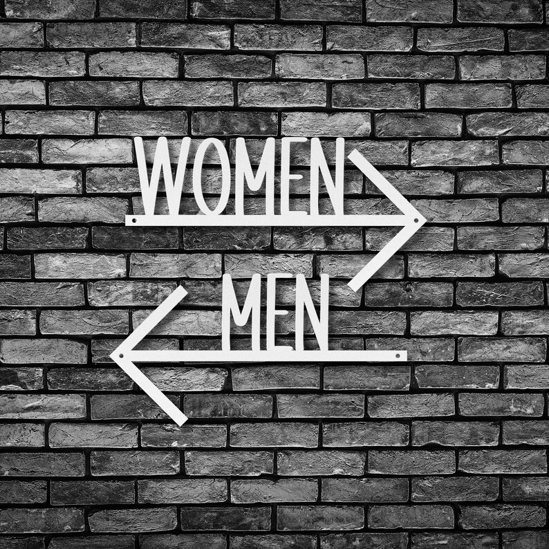 Minimalistic Restroom Door Sign, Men or Women Restroom Sign With Arrow ...