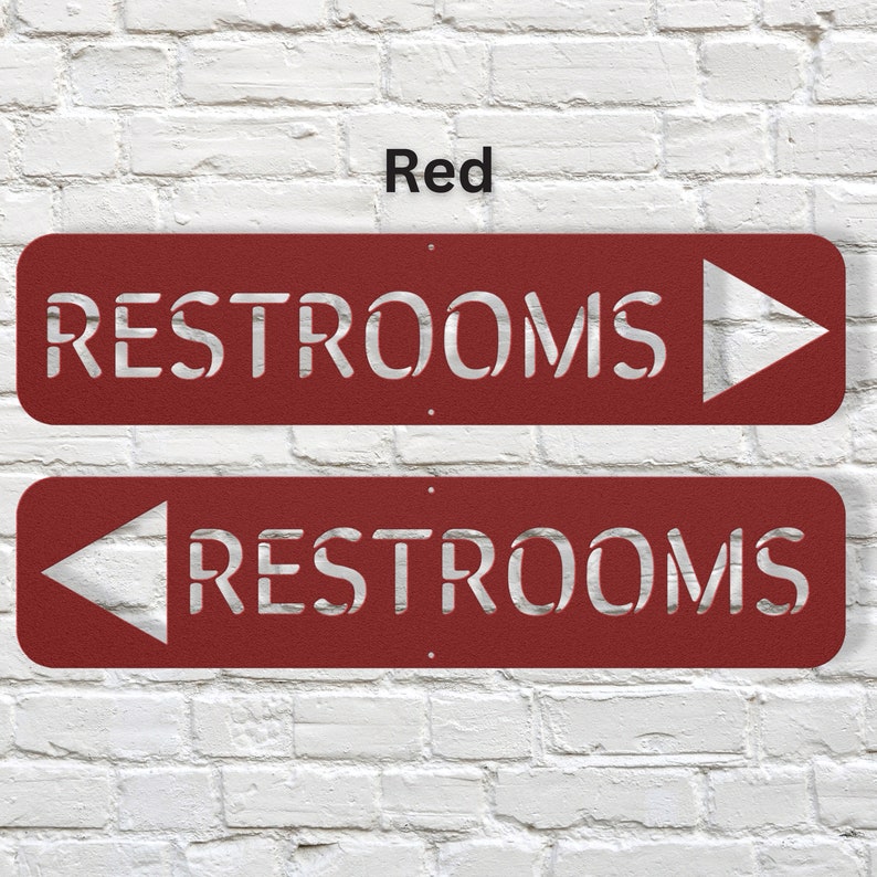 Modern Metal Restroom Sign With Arrow Minimalist Bathroom Door Sign for ...