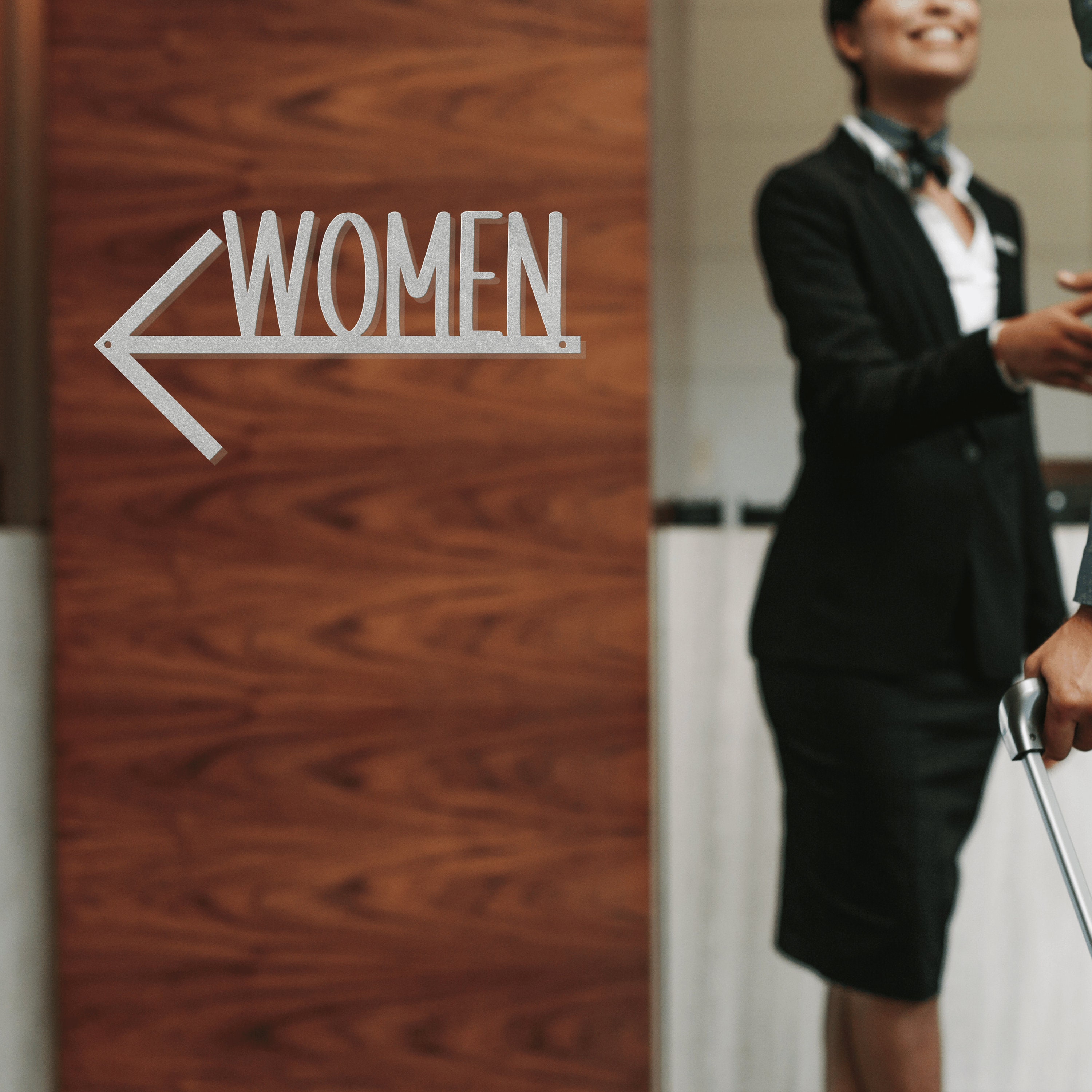 Women's Restroom Sign With Arrow Pointing Left, Left Arrow for Women's ...