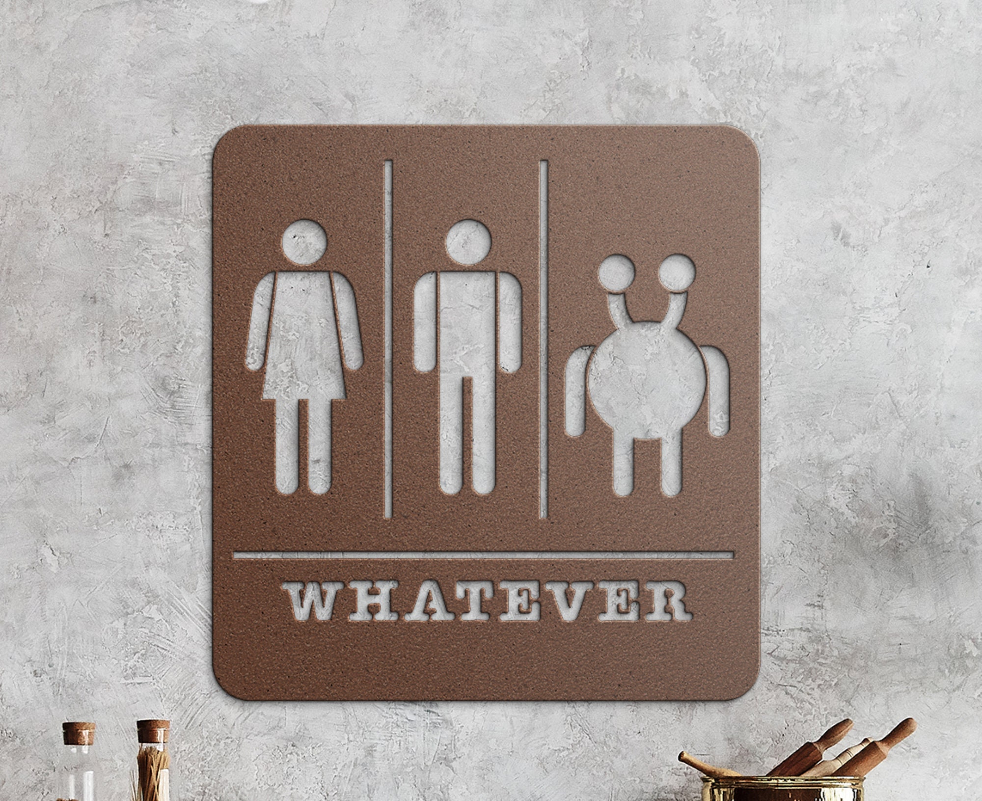 Bathroom Door Sign With Man, Woman, and Extra Terrestrial, Gender ...