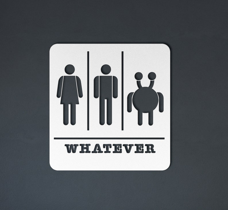 Bathroom Door Sign With Man, Woman, and Extra Terrestrial, Gender ...