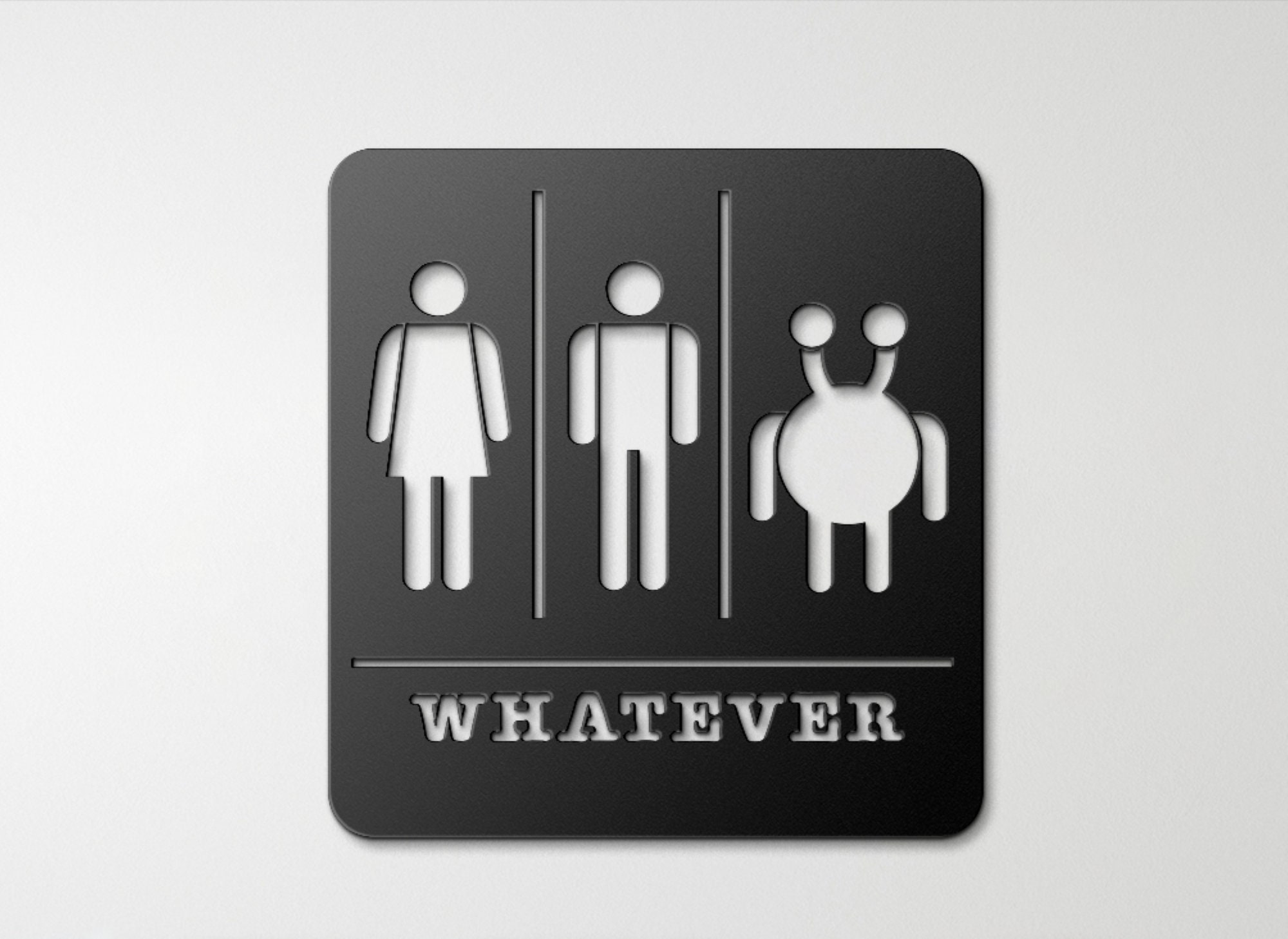 Bathroom Door Sign With Man, Woman, and Extra Terrestrial, Gender ...