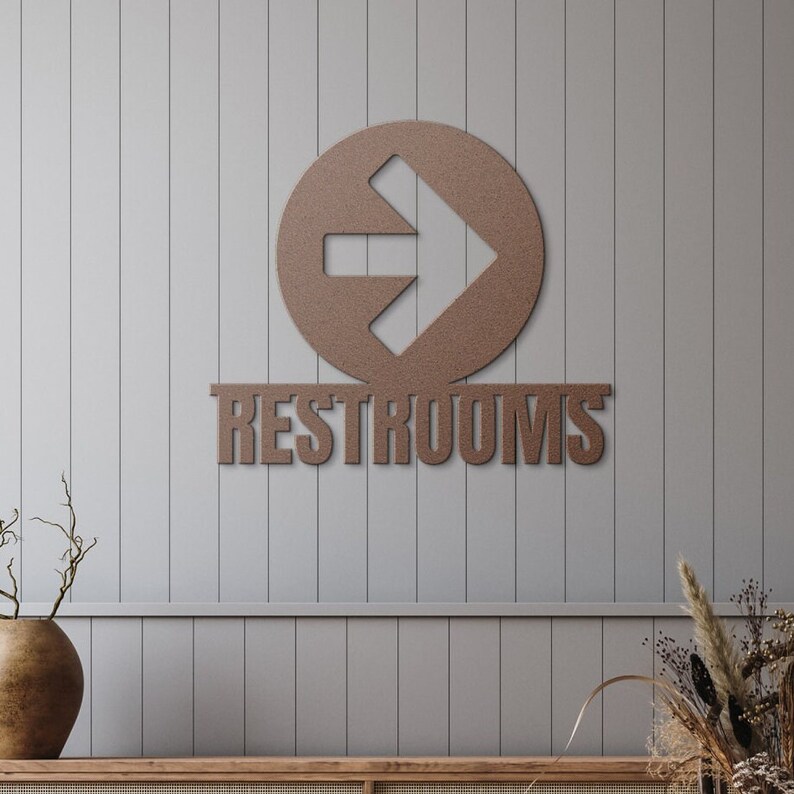 Restroom Sign With Right Arrow, Customizable Steel Bathroom Signage - Etsy