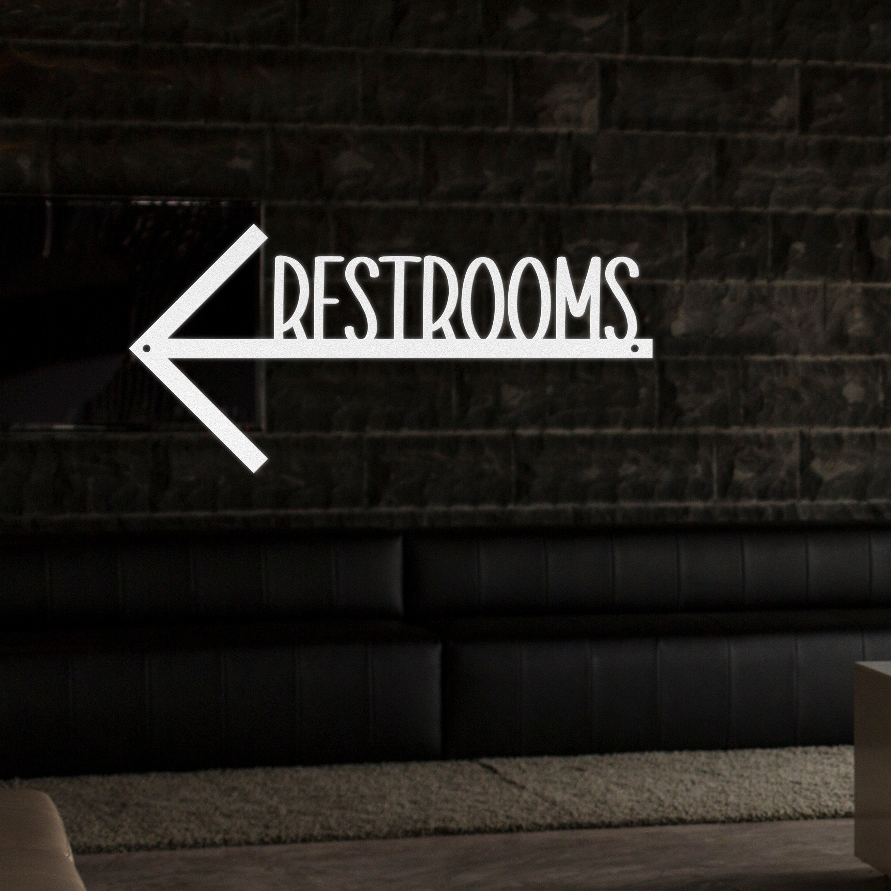 Metal Restroom Sign With Left Arrow, Wording is Customizable With or ...