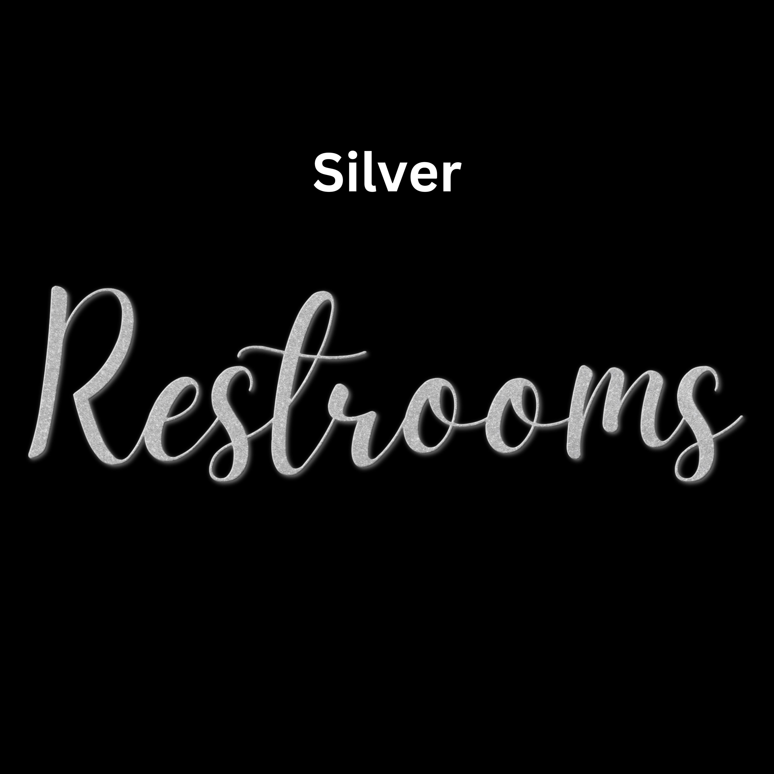 Cursive Metal Restrooms Sign, Elegant Script Font Restroom Sign, Modern ...