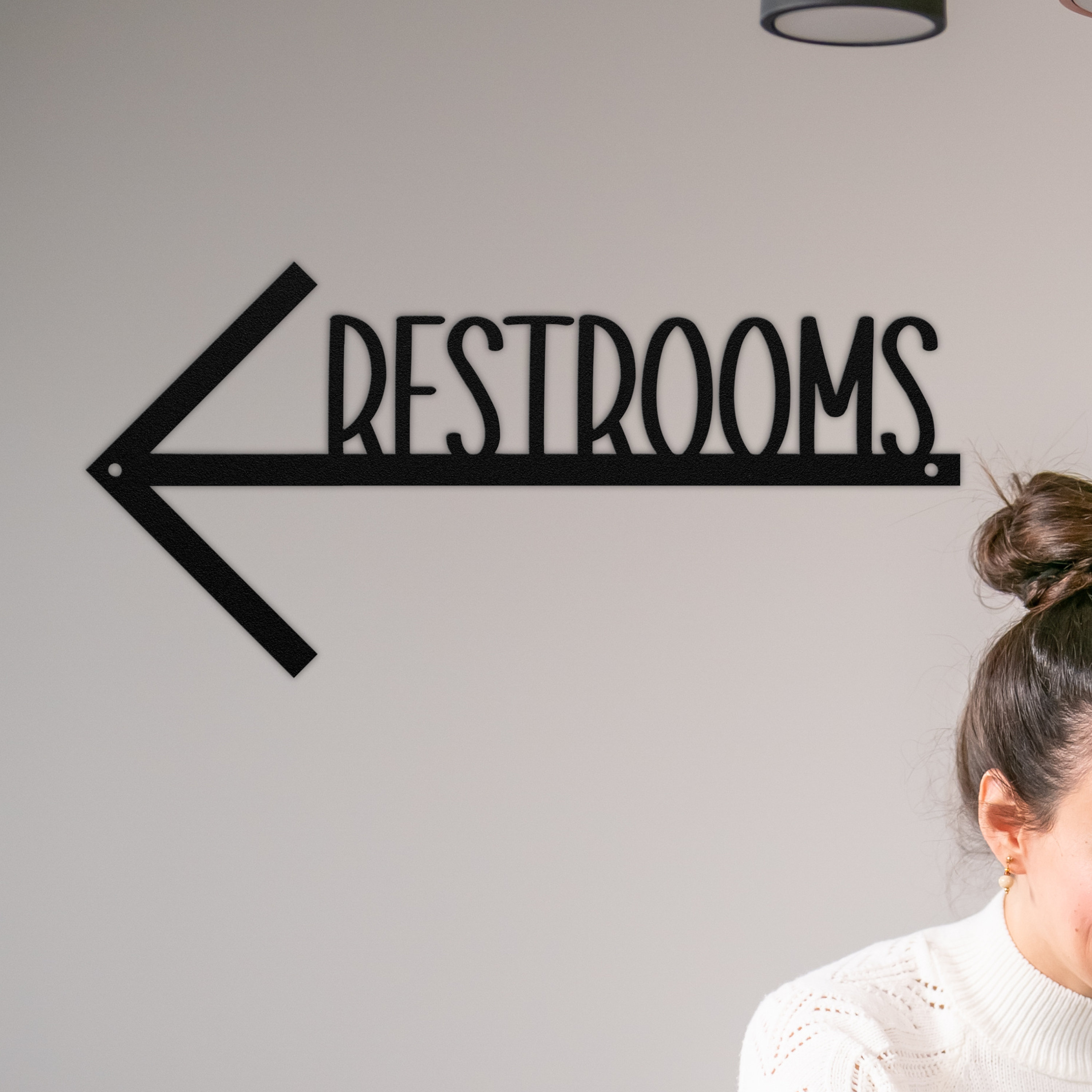Metal Restroom Sign With Left Arrow, Wording is Customizable With or ...