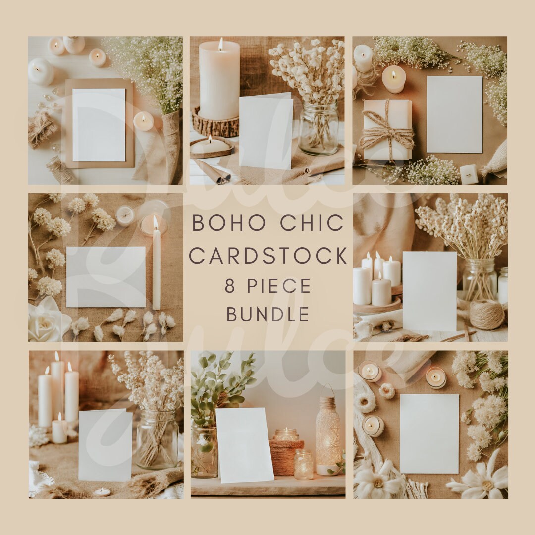 8 Boho Chic Cardstock Bundle Printable Wedding Invitation Template ...
