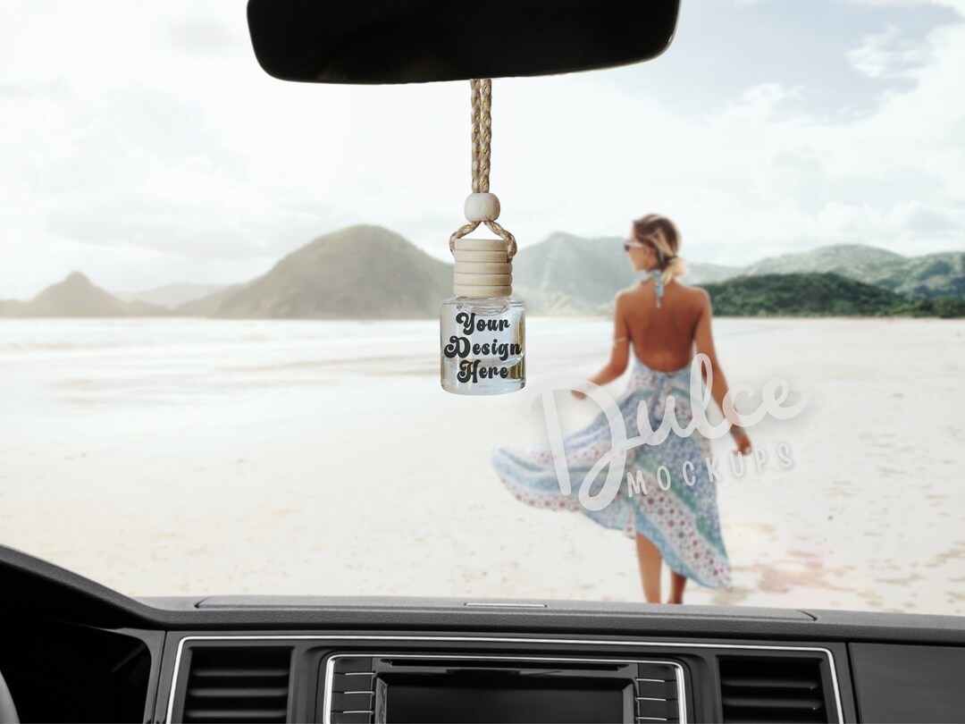 Round Car Diffuser Mockup Label Template Canva Mockup Car Air Freshener ...