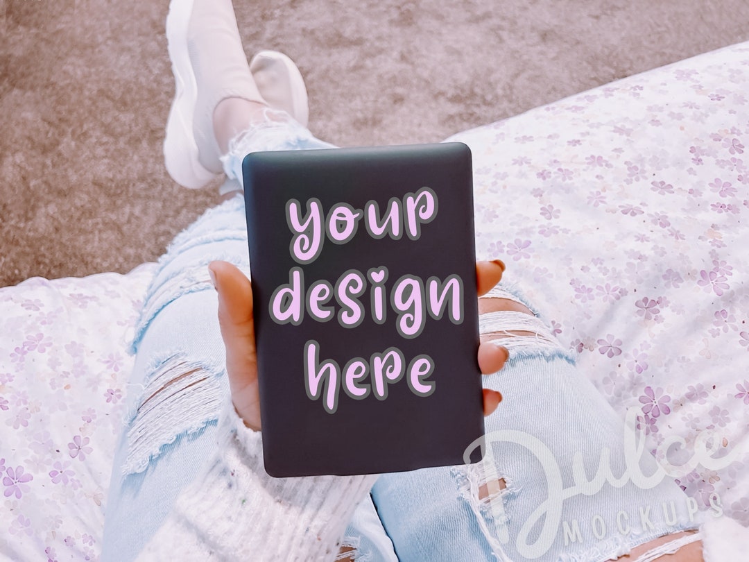 Kindle Sticker Mockup E-book Reader Template Hand Holding Cute Sticker ...