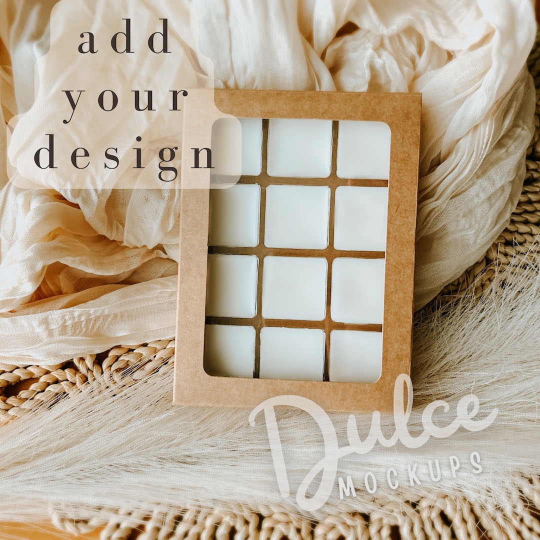 White Wax Melt Mockup Kraft Window Candy Box Wax Melts Mockup Coconut ...
