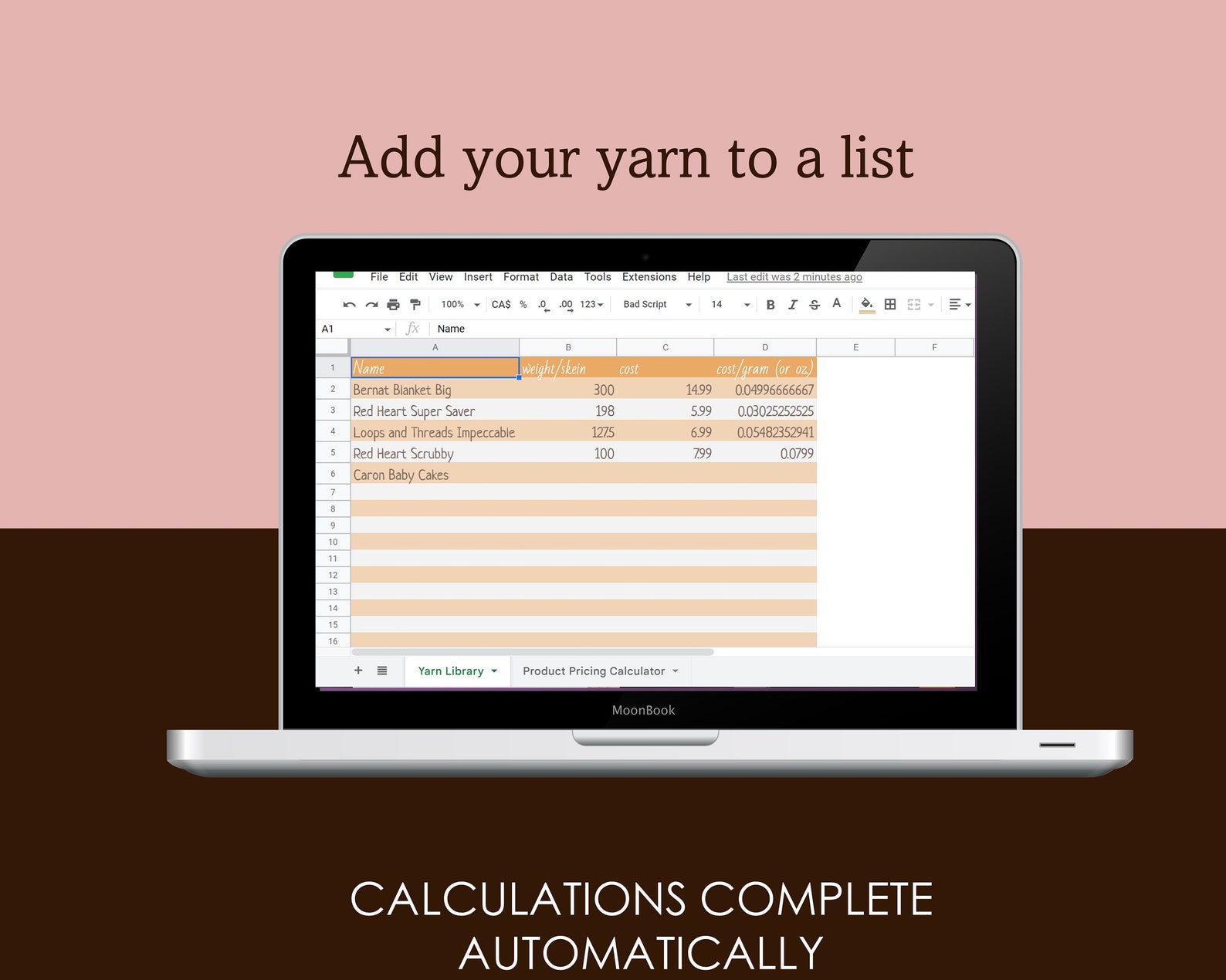 Crochet Spreadsheet, Craft Pricing Calculator, for Knitter and ...