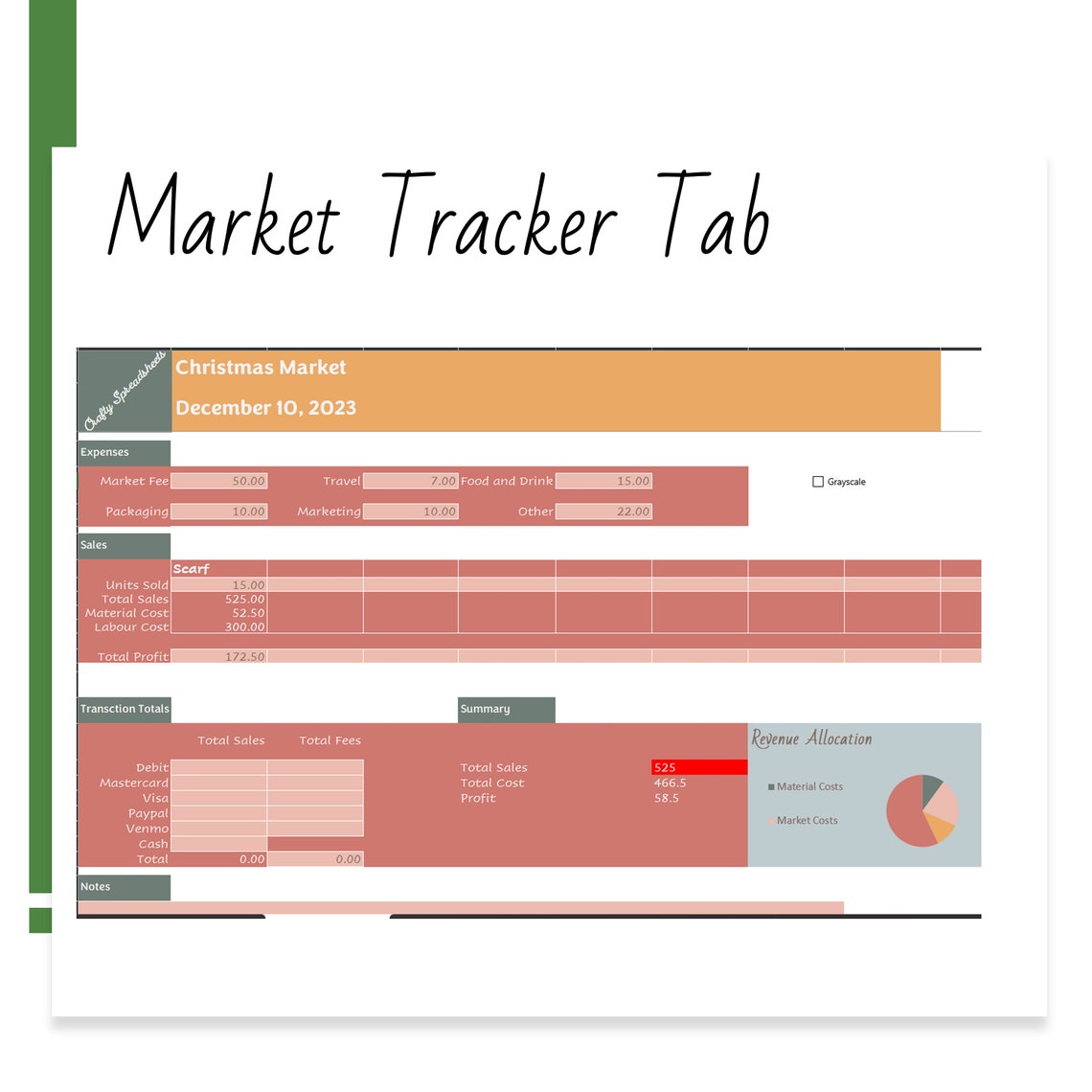 Craft Market Expense, Sales and Profit Tracker Spreadsheet, Craft Fair Log, Excel Template for ...