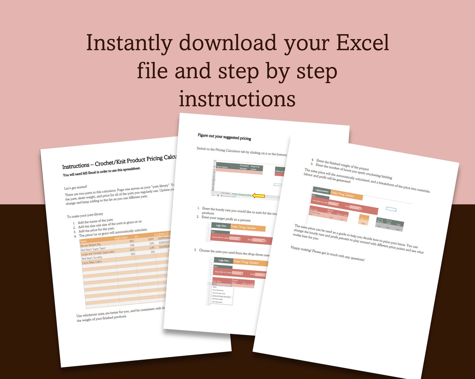 Crochet Spreadsheet, Craft Pricing Calculator, for Knitter and ...