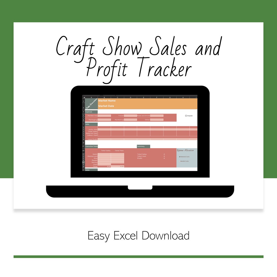 Craft Market Expense, Sales and Profit Tracker Spreadsheet, Craft Fair ...