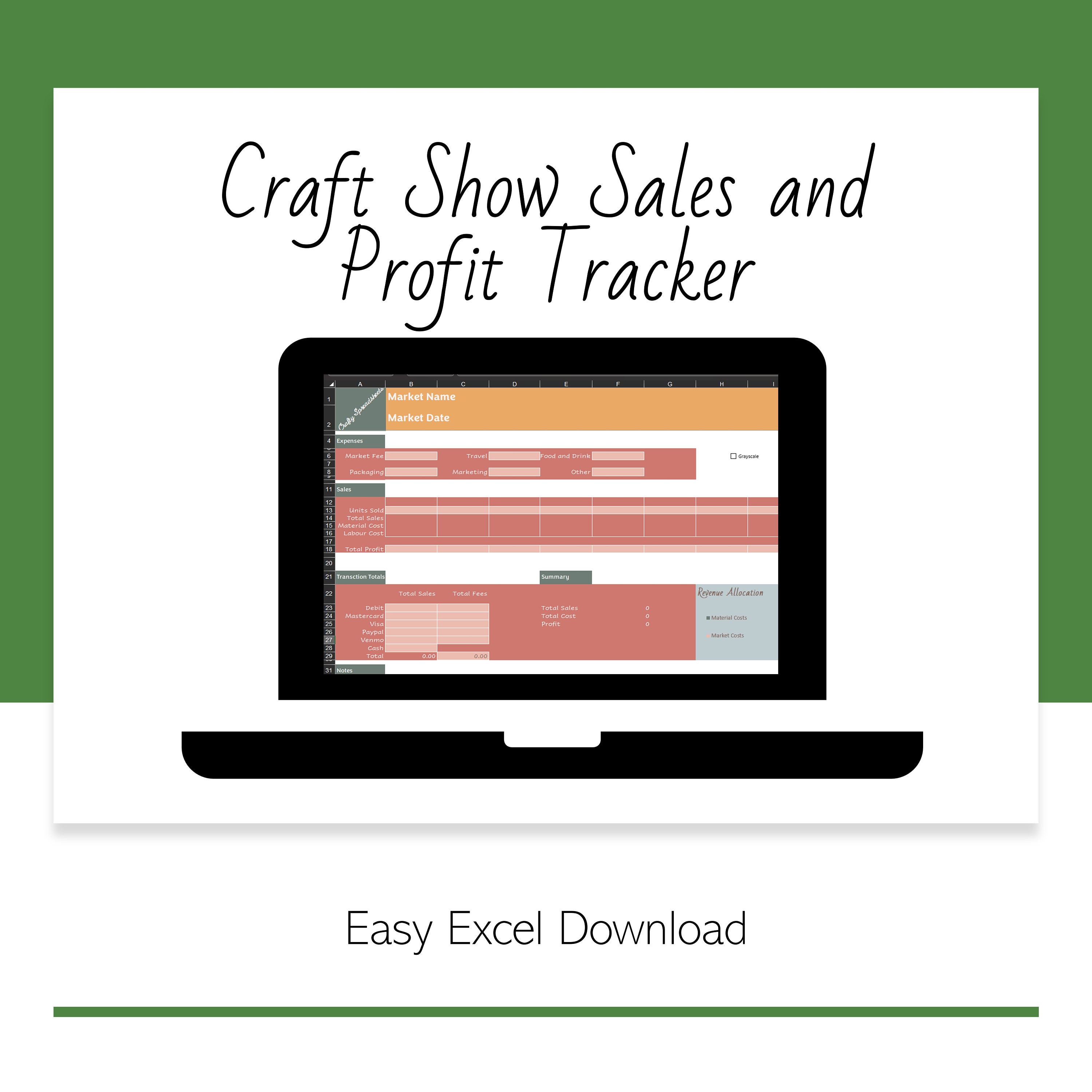 Craft Market Expense, Sales and Profit Tracker Spreadsheet, Craft Fair ...