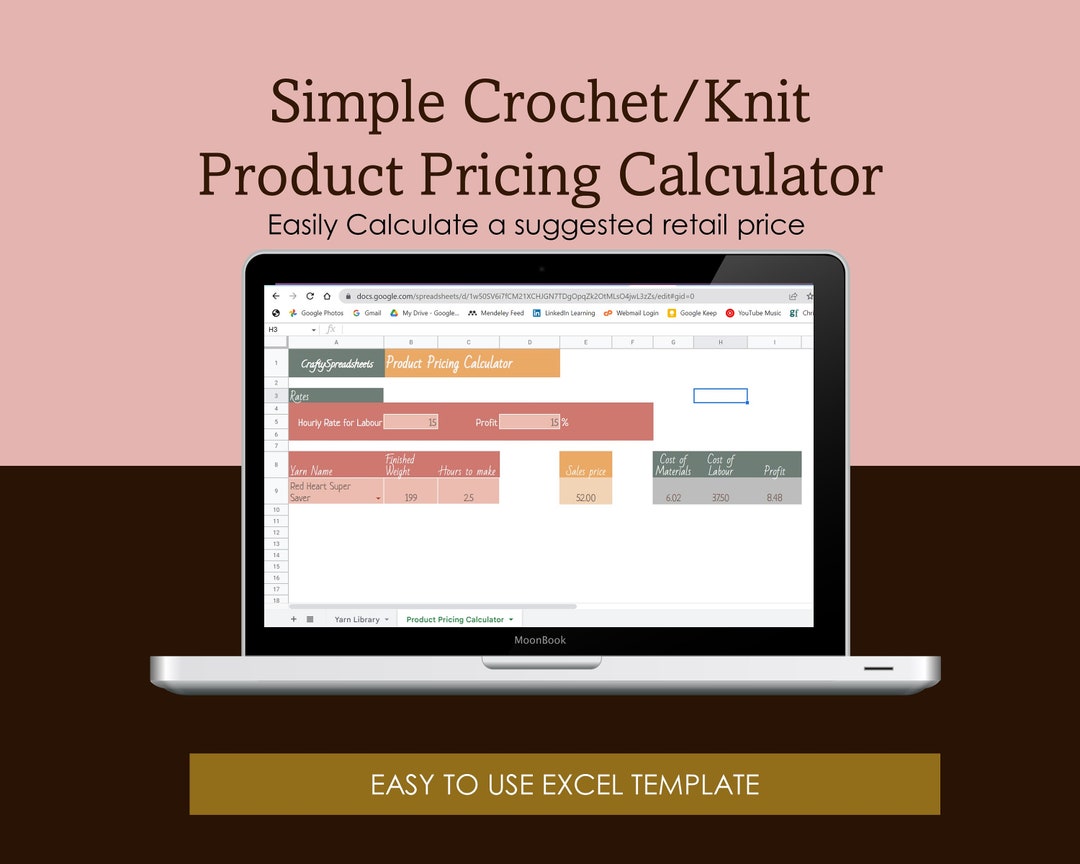 Crochet Spreadsheet, Craft Pricing Calculator, for Knitter and ...