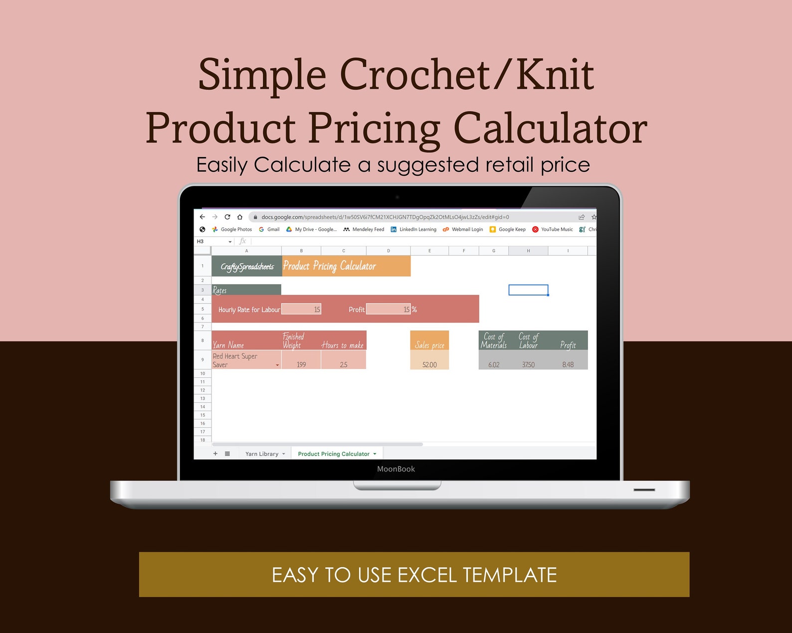 Crochet Spreadsheet, Craft Pricing Calculator, for Knitter and ...