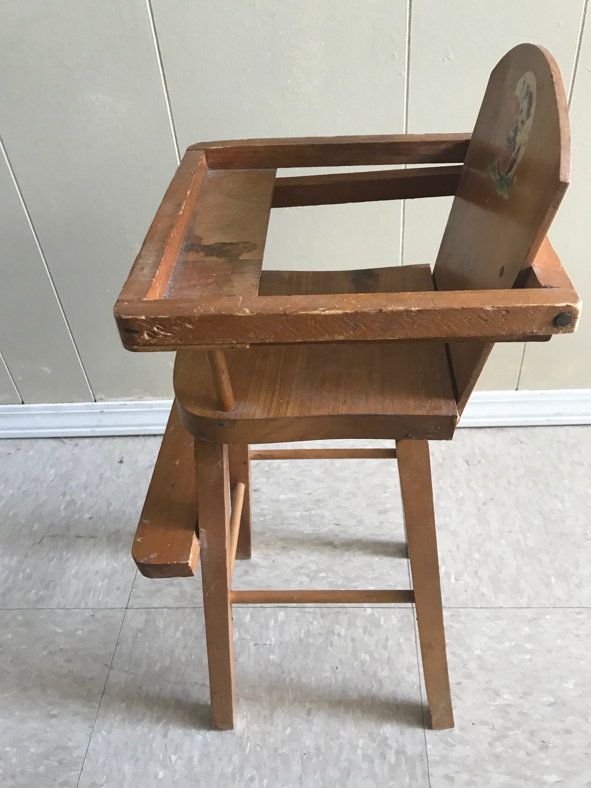 Vintage 1970s Wooden Doll High Chair Lift-up Tray With Kitten Motif - Etsy