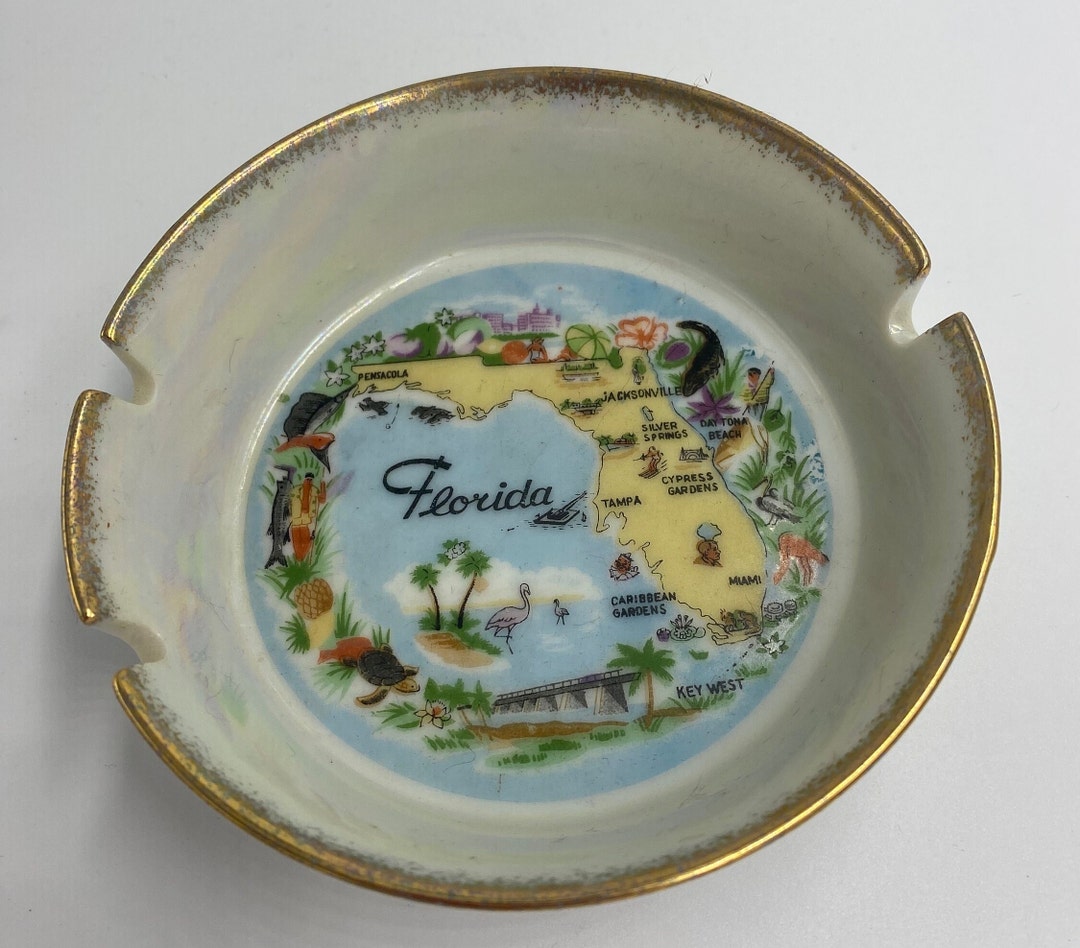 Vintage Florida Map Souvenir Ashtray - Etsy
