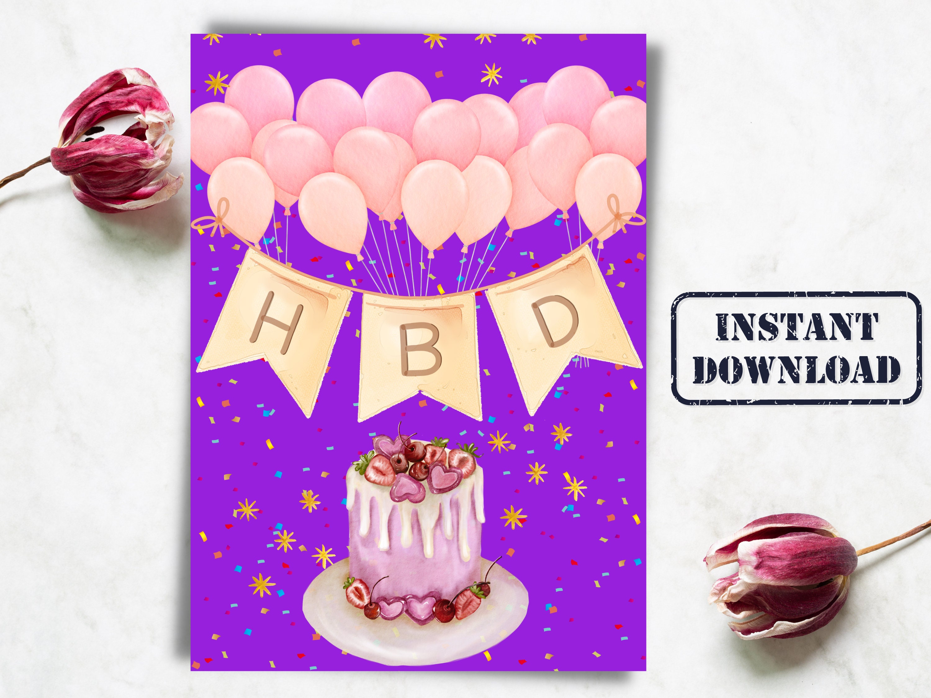 HBD Happy Birthday Printable Instant Download Birthday - Etsy