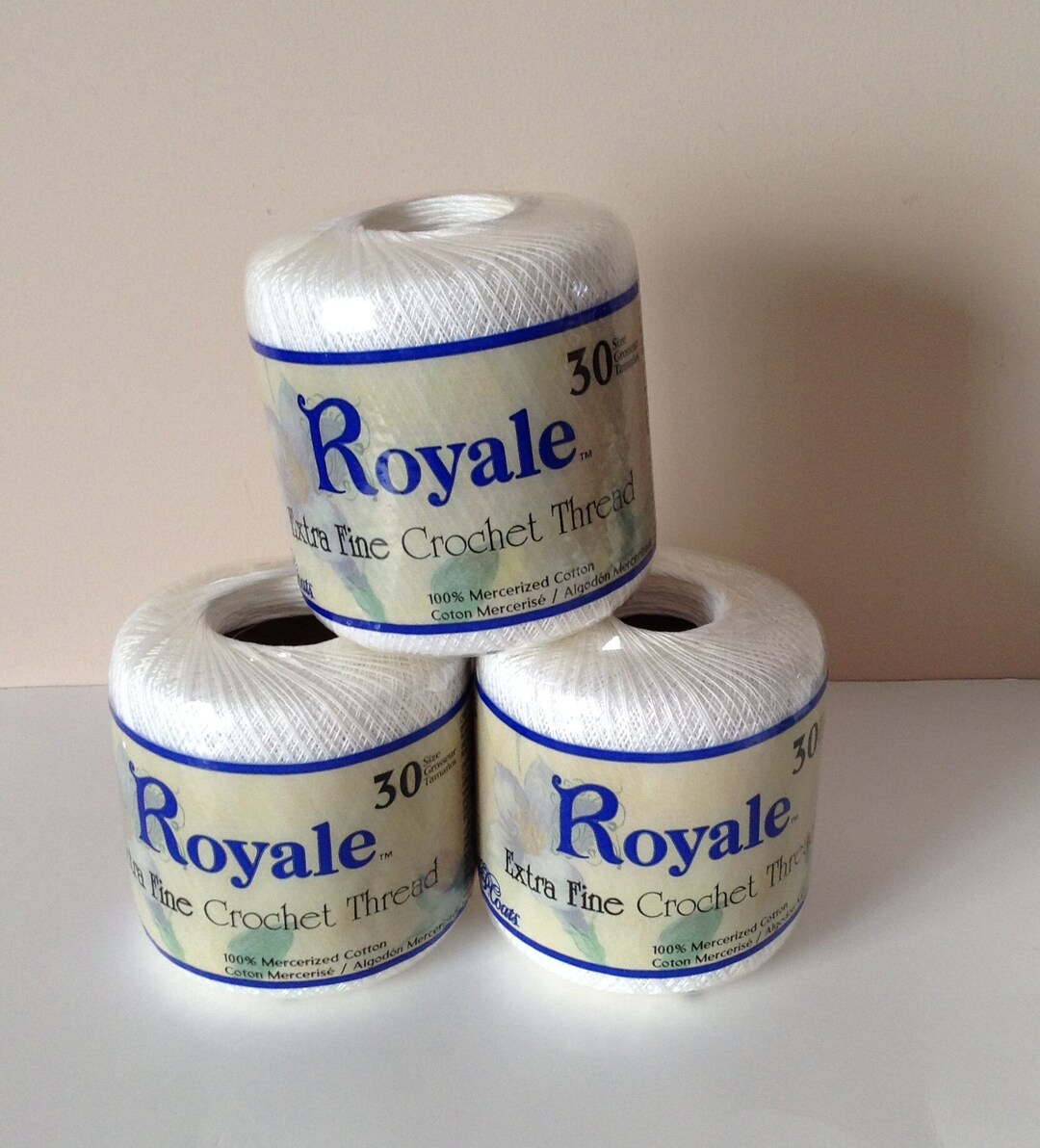 3 New Balls of Royale Extra Fine Crochet Thread Yarn Color White Size ...