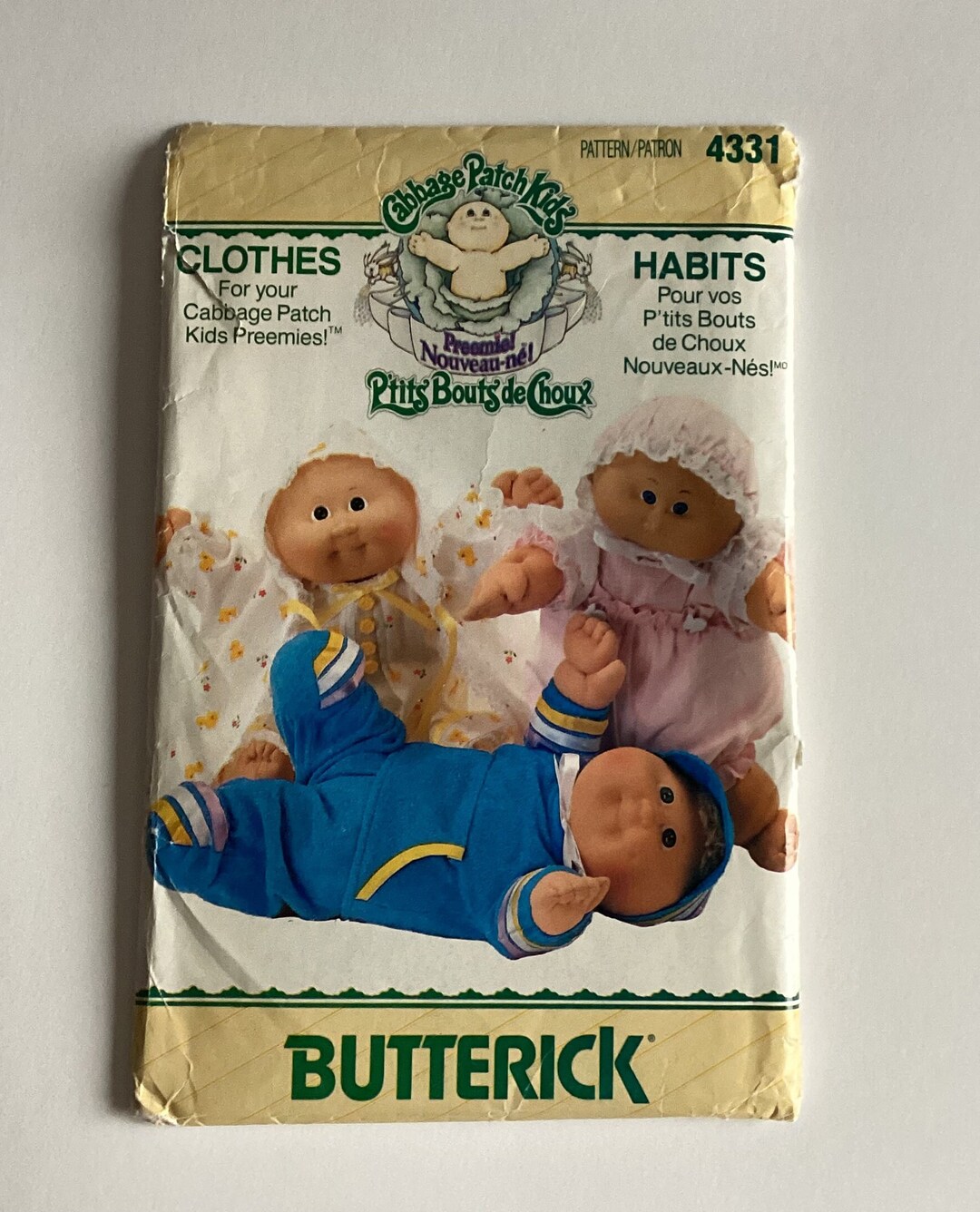 Vintage 1986 Butterick Cabbage Patch Kids Preemies Sewing Pattern 4331 ...