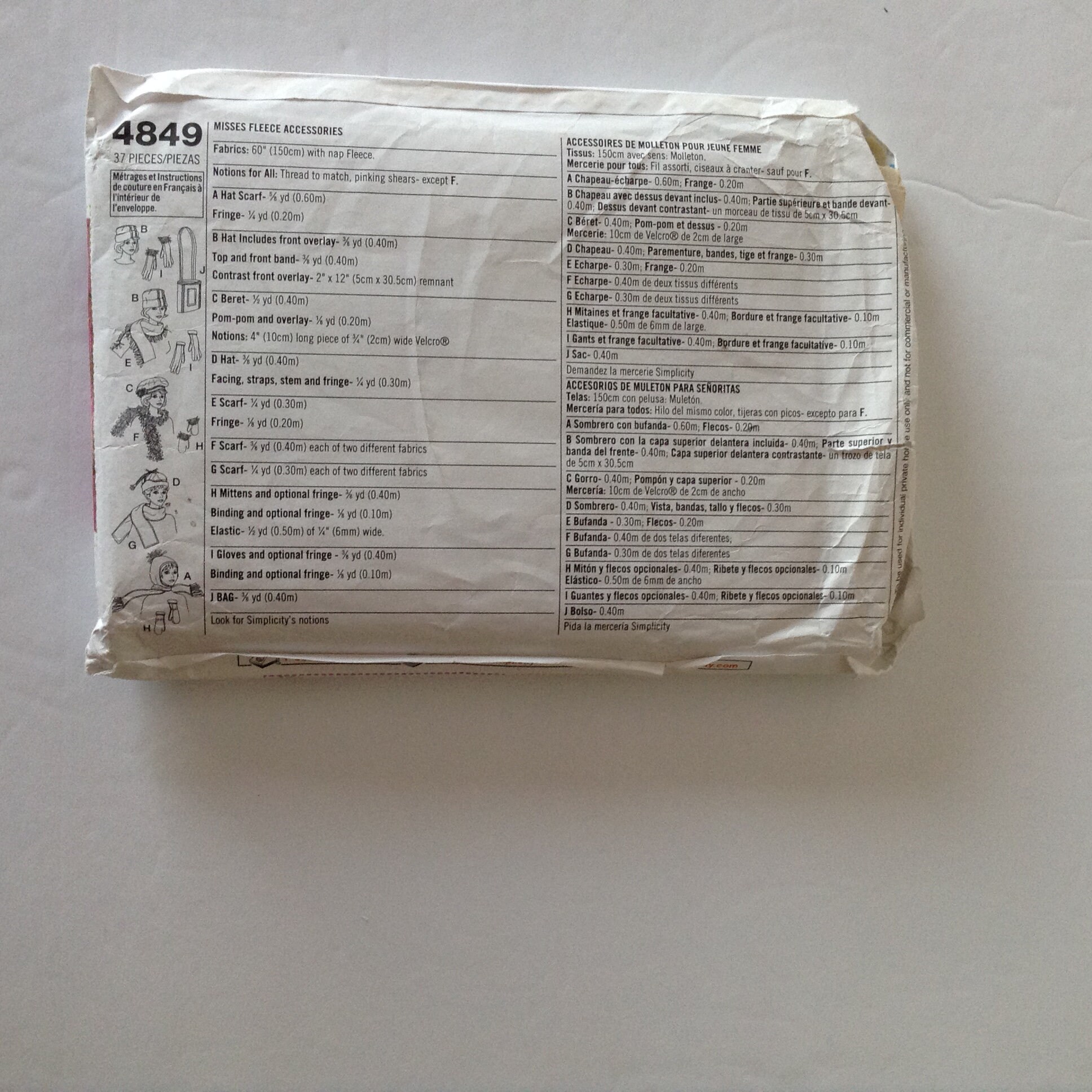 Simplicity 4849 Sewing Pattern One Size Fleece Hats Scarves Gloves ...