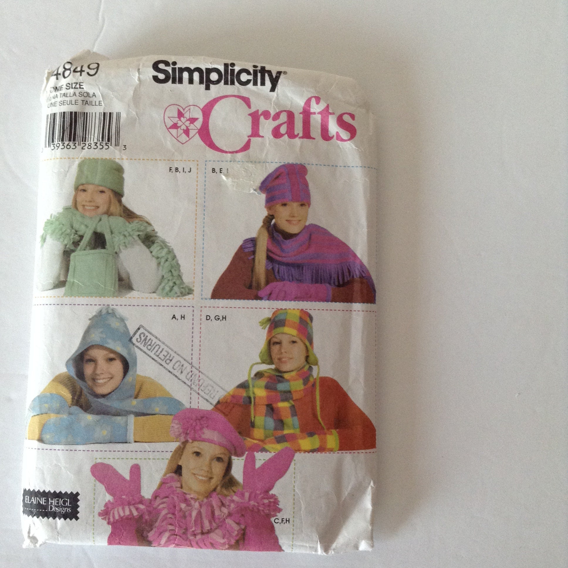 Simplicity 4849 Sewing Pattern One Size Fleece Hats Scarves Gloves ...