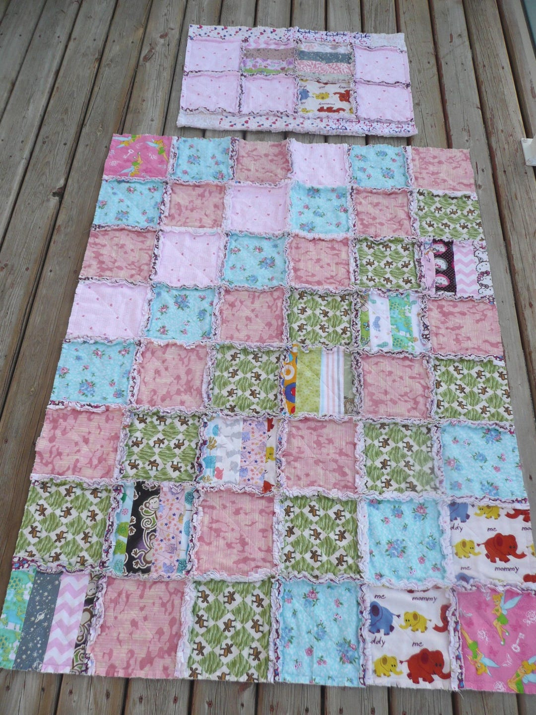 Handmade Rag Quilt With Matching Pillow Case Single Bed Bedding ...