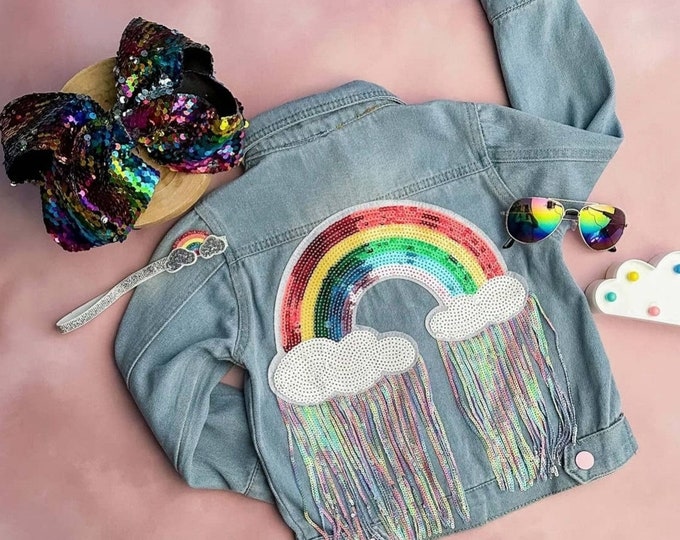 RAINBOW DENIM JACKET - Etsy