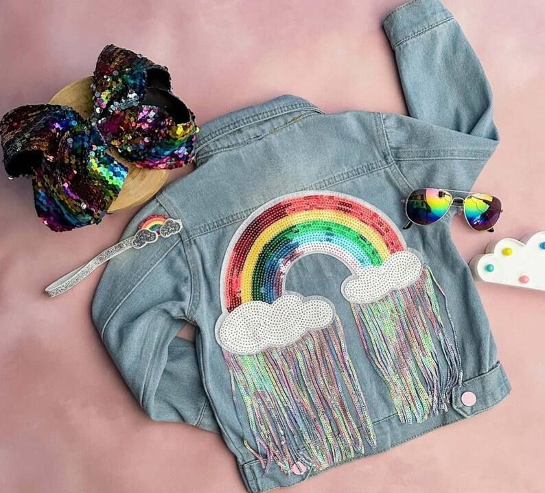 RAINBOW DENIM JACKET - Etsy