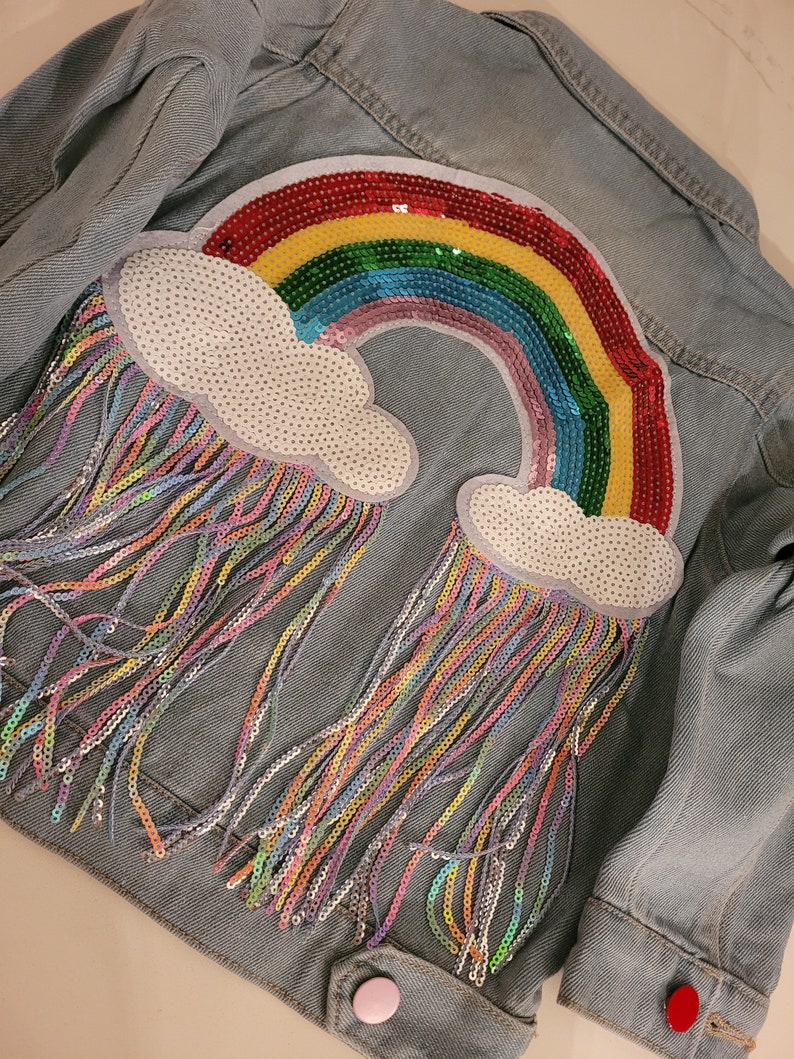 RAINBOW DENIM JACKET - Etsy
