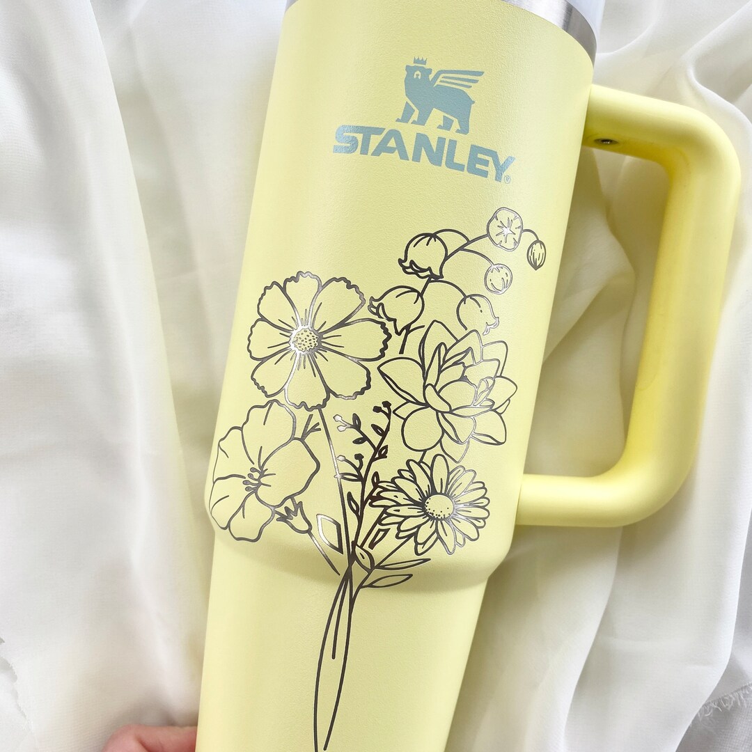 Engraved Stanley Cup Birth Month Flower Tumbler Floral Personalized ...