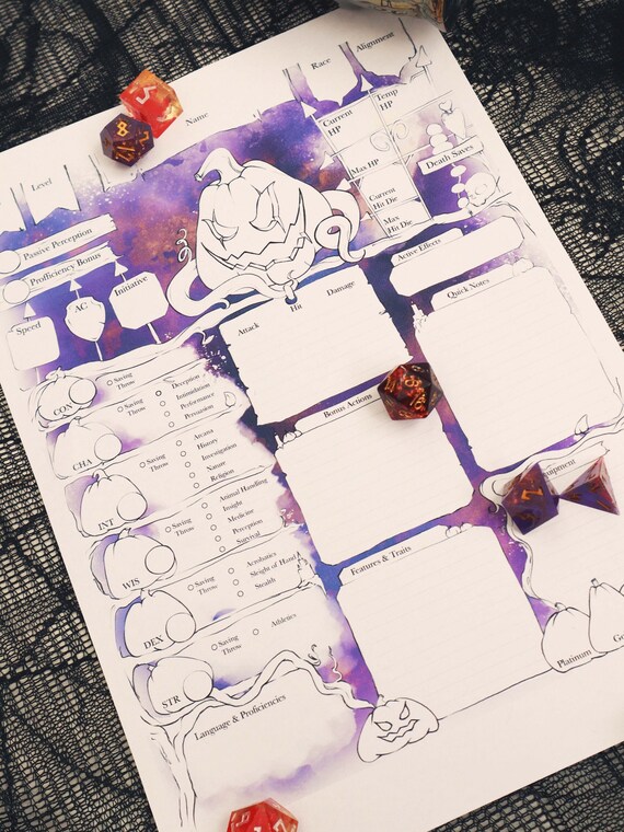 Jack-o-lantern Halloween Character Sheet D&D 5e - Etsy