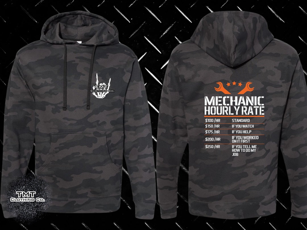 Mechanic Hourly Rate Blue Collar Hoodie Blue Collar Clothing Black Camo ...